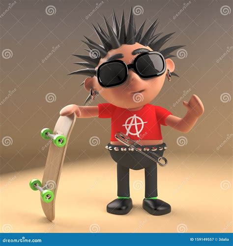 Cartoon 3d Punk Rocker Teenage Character Holding A Blank Banner 3d