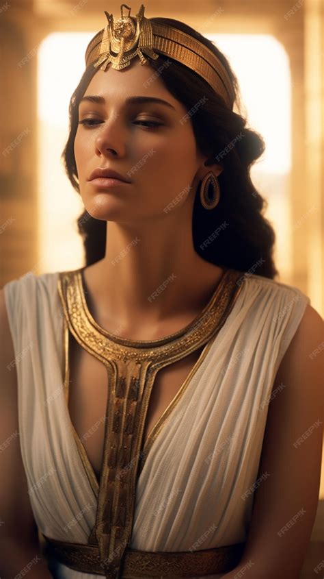 Premium Ai Image A Model In A White Dress With Gold Accents