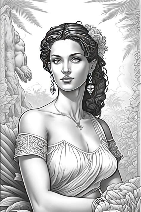 Dibujo Para Colorear Mujeres Exóticas En Escala De Grises Foto Premium