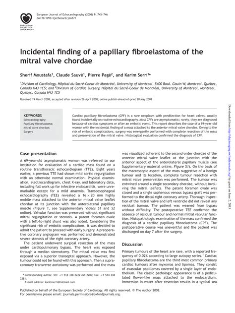 Pdf Incidental Finding Of A Papillary Fibroelastoma Of The Mitral