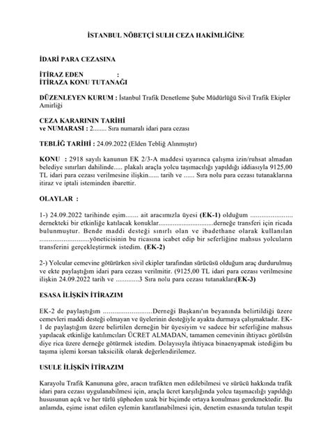 Trafik Cezası İtiraz Dilekçesi avukatrehberim org
