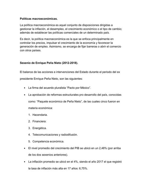 Políticas Macroeconómicas Epn Pdf Política