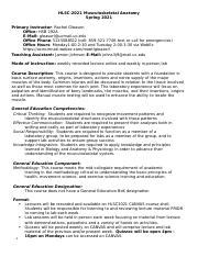 Hlsc Msa Syllabus Spring Docx Hlsc Musculoskeletal Anatomy Spring Primary