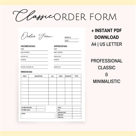 Order Form Order Template Small Business Form Business Etsy