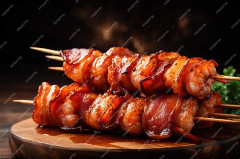 Premium Ai Image Baconwrapped Bbq Shrimp Skewers Icon On White Background
