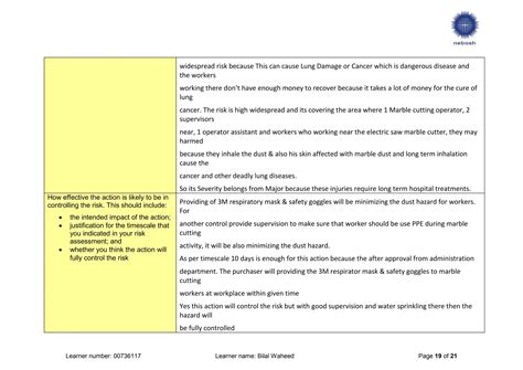 Risk Assessment Report For Nebosh Assessment Docx