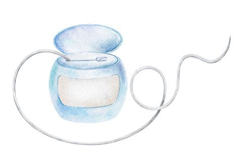 치실 구강 위생 및 치과 관리를 위한 파란색 케이스의 치실 고립 된 손으로 그린 수채화 어린이 그림 매일 구강 관리를 위한 제품 치과 클리닉 소아 치과의 클립아트 0명에