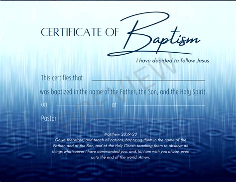 Printable Baptism Certificate Template Kjv Instant Digital Download