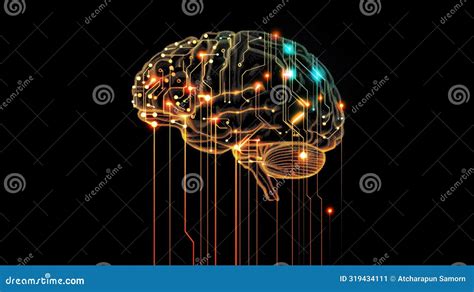 An Abstract Depiction Of A Human Brain With Digital Circuits Extending Outward, Symbolizing The ...