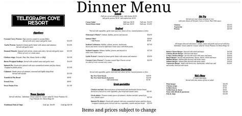 Menu At Killer Whale Cafe Telegraph Cove