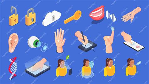 Free Vector Biometric Authentication Isometric Icons Set With Fingerprint Voice Eye Face Ear