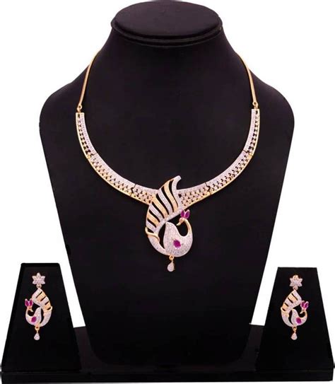 Gold Plated American Diamond Necklace Set Quail 1835485
