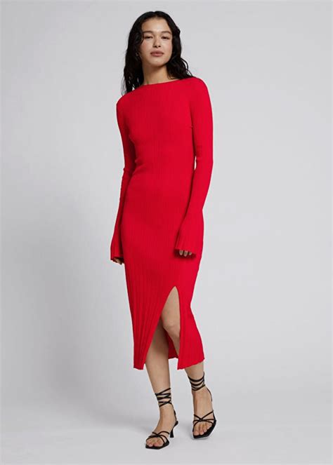 And Other Stories Fitted Ribbed Slit Front Dress