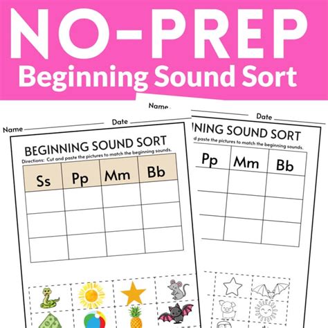 No Prep Beginning Sounds Sort Worksheets Phonics Cut And Paste Activities