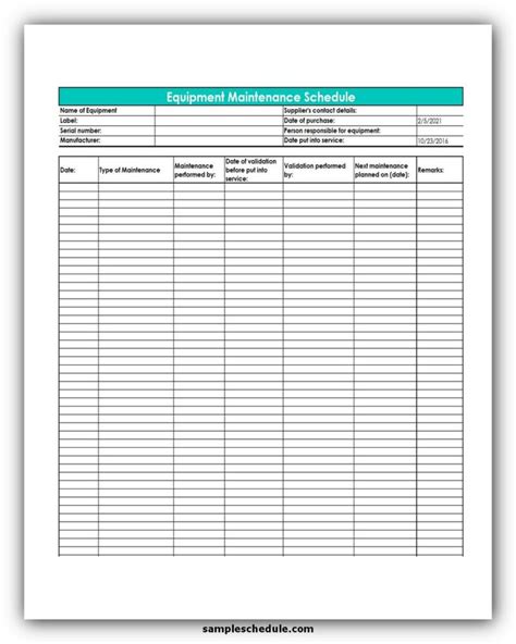 Equipment Maintenance Excel Template