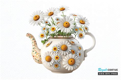 Watercolor Daisy Teapot Clipart Png Graphic By Regulrcrative · Creative