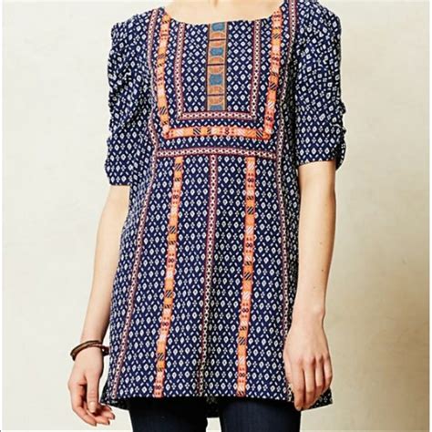 Anthro Akemi Kin Seva Embroidered Tunic Top Gem