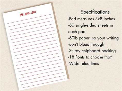 Personalized Lined Notepad 29 Color Options 20 Font Options