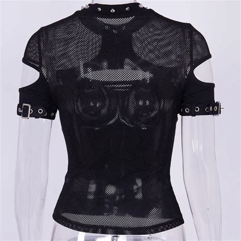 Женская футболка в сеточку Goth Dark, элегантная черная блузка в ...