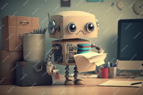 Premium Photo Cute Robot Assistant Helping Busy Office Worker With Filing And Other Tasks