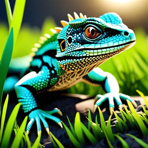 Lizards In Grass Ai Generatet Stock Illustration Illustration Of