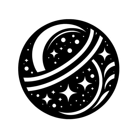 Black And White Cosmic Emblem A Stylized Circular With Stars Planets And Abstract Celestial