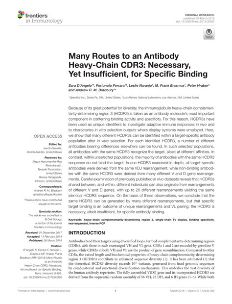 Pdf Many Routes To An Antibody Heavy Chain Cdr3 Necessary Yet