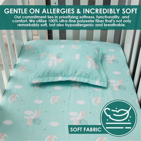 Juego de ropa de cama de cuna para niñas color verde pastel unicornio