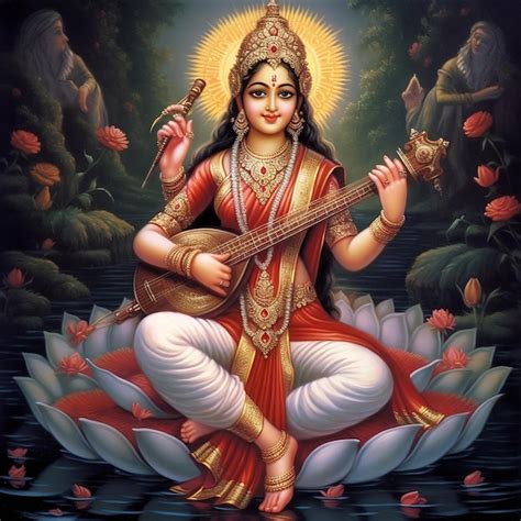 Premium AI Image Illustration Of Goddess Saraswati For Vasant Panchami