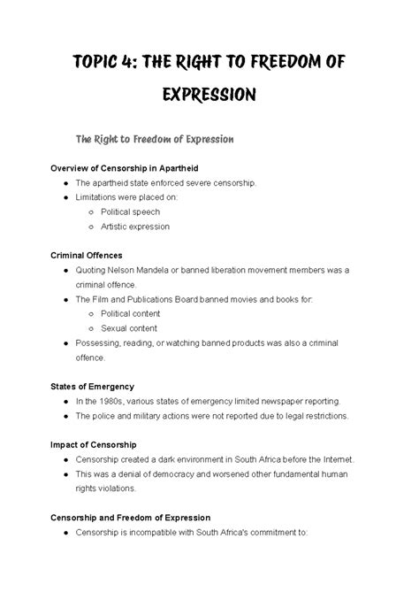 Topic 4 The Right To Freedom Of Expression Topic 4 The Right To