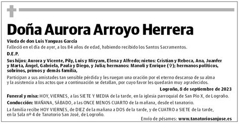 Doña Aurora Arroyo Herrera Esquela La Rioja