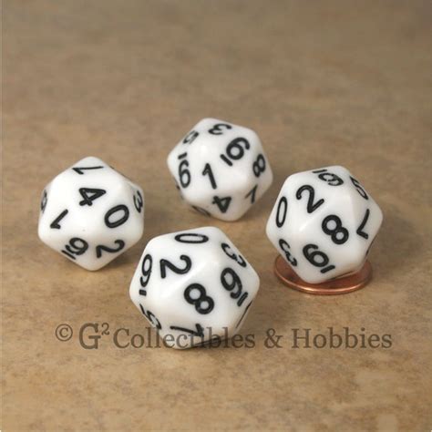 D10 20 Sided 0 9 Twice Rpg Dice Set 4pc White G2 Collectibles And Hobbies