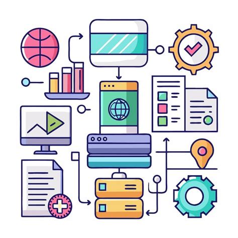 Illustration Of A Connected Network Of Servers Databases And Files