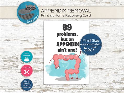 Funny Appendix Removal Surgery Card And Envelope Printable Etsy