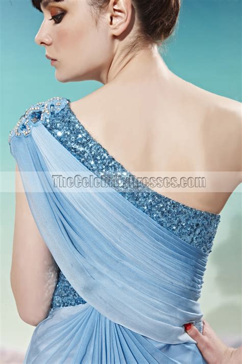 Blue One Shoulder Beaded Formal Dress Prom Evening Gown