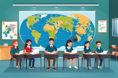 Premium Photo Teacher In The Geography Class With Students Vector