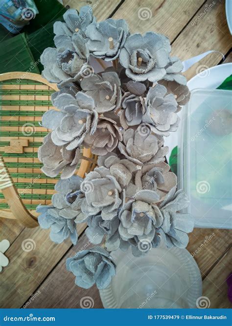 Recycled Egg Cartons Turned Into Many Flower Art Piece Stock Image