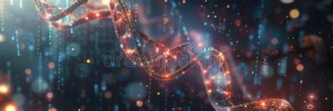A Detailed D Dna Strand Displays Overlaying Digital Data Including