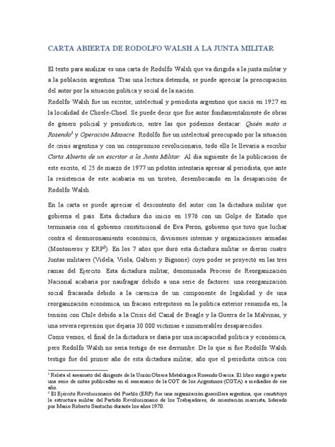 Carta Abierta De Rodolfo Walsh A La Junta Militar Pdf