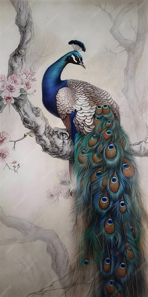 Premium Photo Detailed Drawing Of A Pair Of Peacocks Sitting On Top
