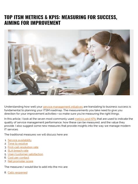 Company Bmc Top Itsm Metrics Kpis Measuring For Success Aiming For Improvement Pdf Service