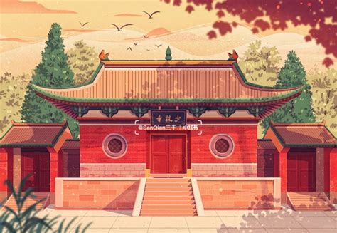 城市插画系列015·郑州 登封少林寺 花瓣网