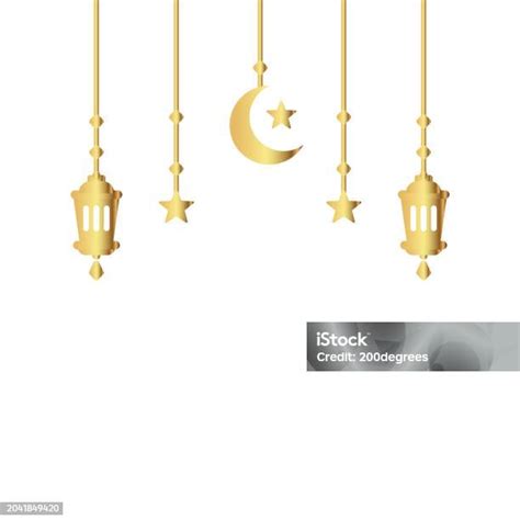 간단한 매달려 아랍 전통 라마단 카림 랜턴 이드 Fitr 또는 아다 무바라크 금 황금 색깔 램프 인사말 초승달 와 별 상징