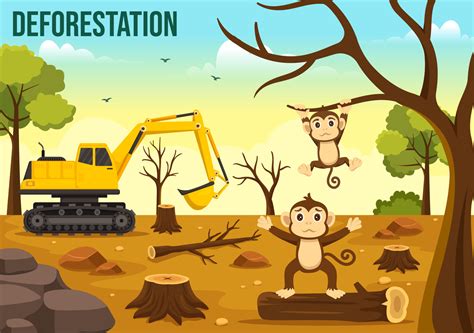 Deforestation Illustration With Tree In The Felled Forest And Burning