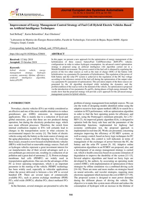Pdf Improvement Of Energy Management Control Strategy Of Fuel Cell Hybrid Electric Vehicles