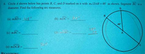6 circle a shown below has points b c and d marked on it with m∠ dab