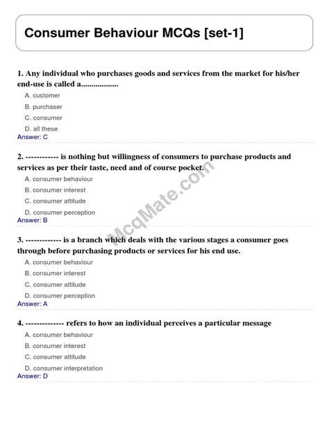 Consumer Behaviour Solved Mcqs Set 1 Pdf