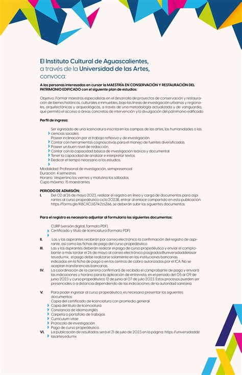 Convocatoria De Admisión A La Maestría En Conservación Y Restauración Del Patrimonio Edificado