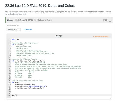 Solved 2236 Lab 12 D Fall 2019 Dates Colors Given Examplecsv File