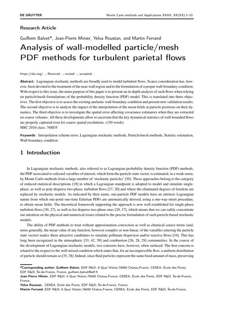 Pdf Analysis Of Wall Modelled Particlemesh Pdf Methods For Turbulent